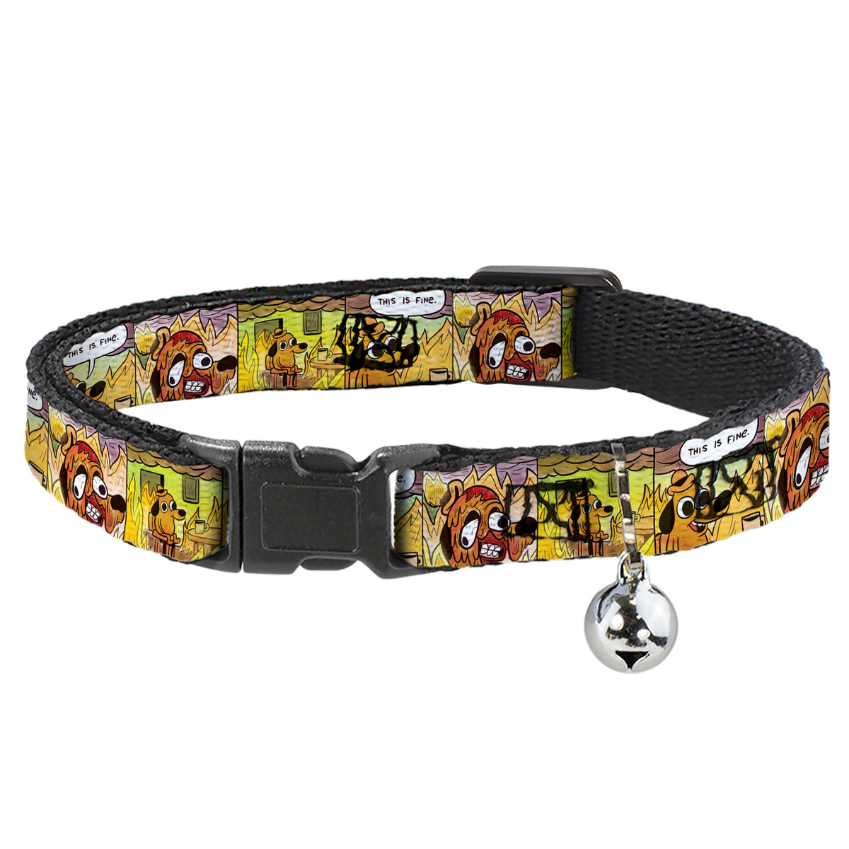 Breakaway Cat Collar with Bell - THIS IS FINE Question Hound Cafe Fire ...