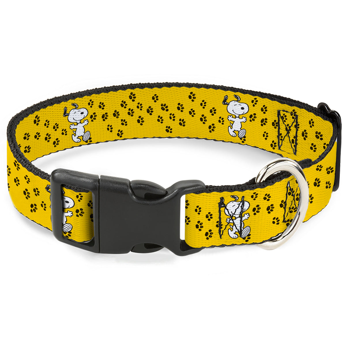Plastic Clip Collar - Peanuts Snoopy Smiling Pose/Paw Print Yellow/Bla ...