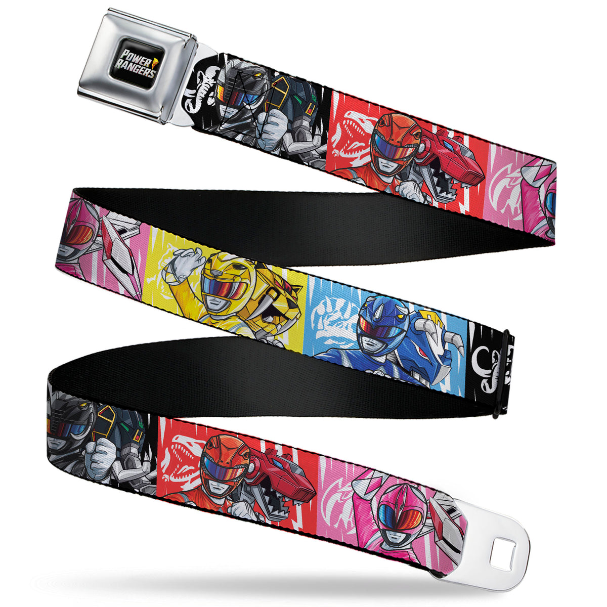 POWER RANGERS Bolt Logo Full Color Black/Gray/Yellows Seatbelt Belt ...