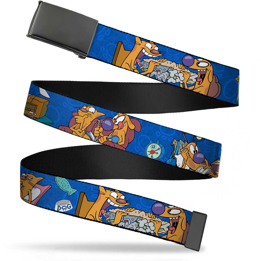 Black Buckle Web Belt - CatDog Hanging Out Poses Blue Webbing — Buckle-Down
