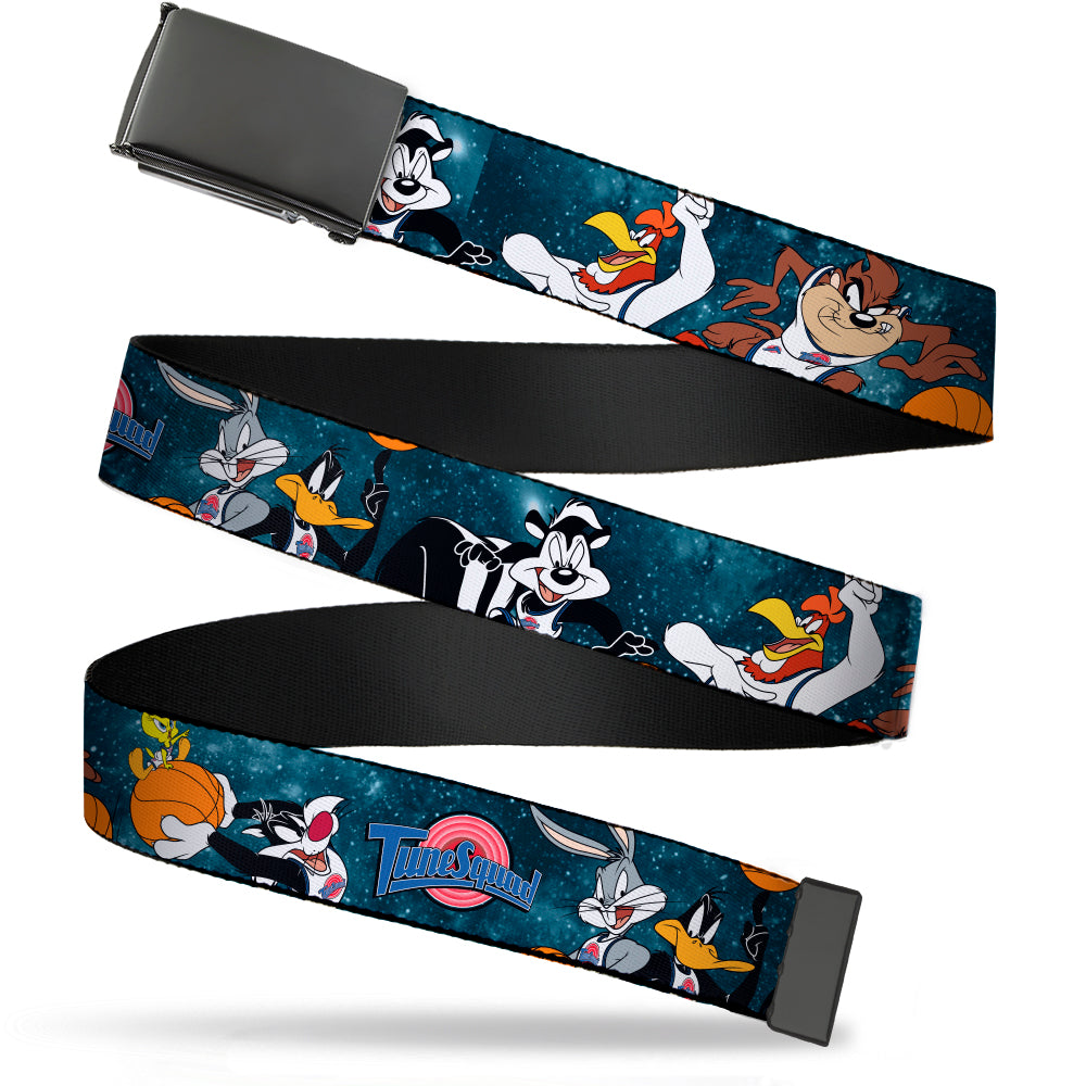 Black Buckle Web Belt - Space Jam Tunes Squad 7-Player Poses Galaxy Bl ...