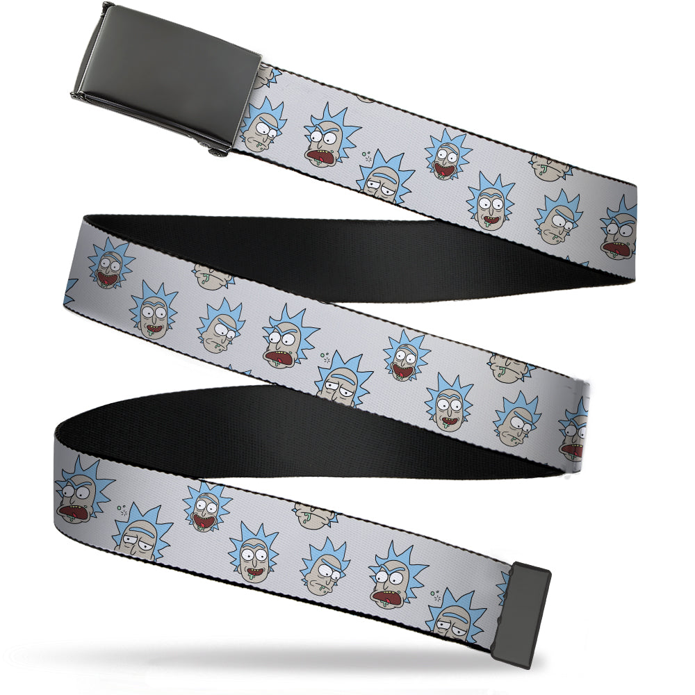 Black Buckle Web Belt - Rick & Morty Rick Expressions Scattered Gray W ...