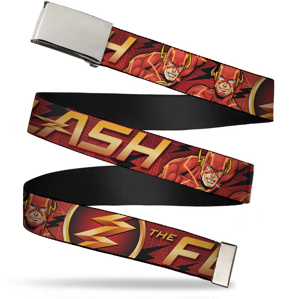 Web Belt Blank Chrome Buckle - THE FLASH/Logo3/Poses Black/Red/Gold We ...