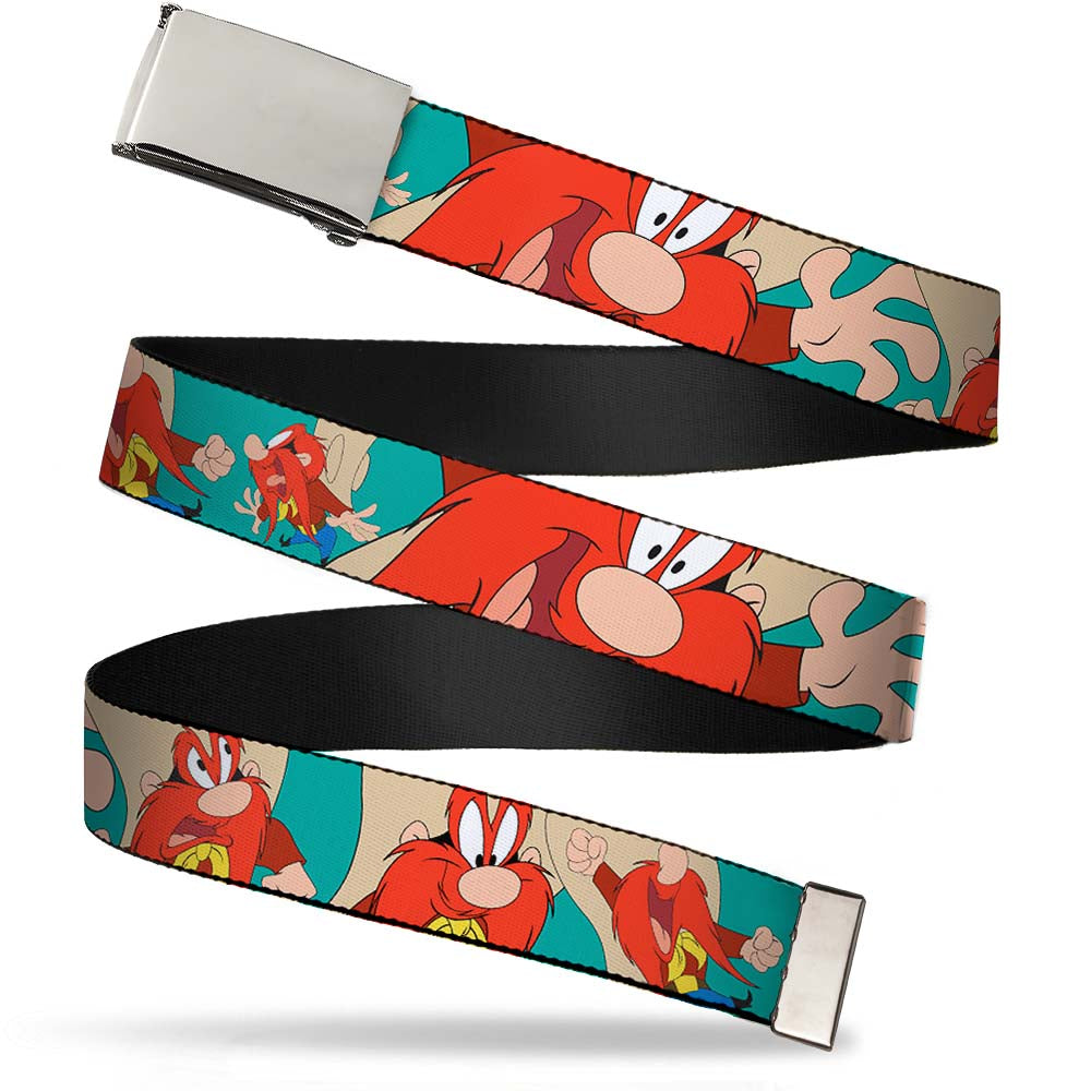 Chrome Buckle Web Belt - Yosemite Sam Poses Turquoise Webbing – Buckle-Down