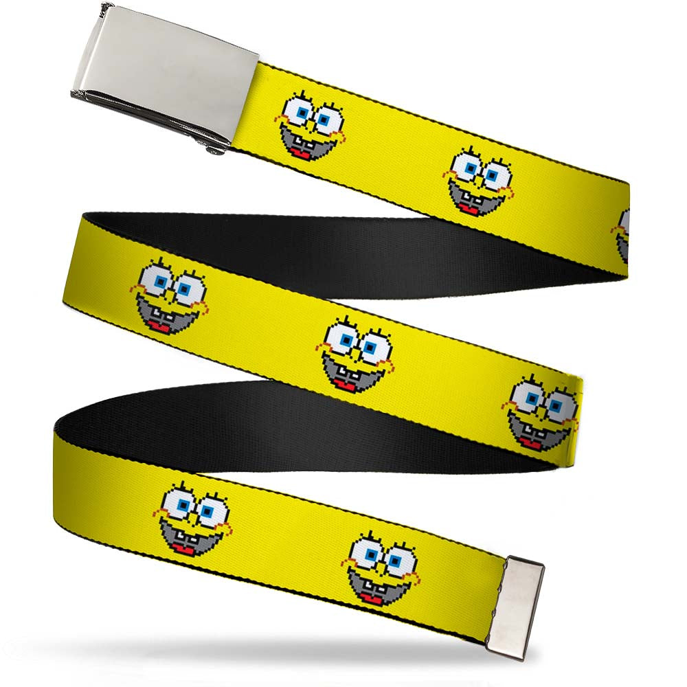 Web Belt Blank Chrome Buckle - SpongeBob 8-Bit Smile Yellow Webbing ...