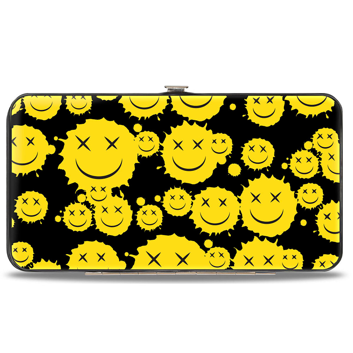 Hinged Wallet - Smiley Face Splatter Scattered Black/Yellow — Buckle-Down