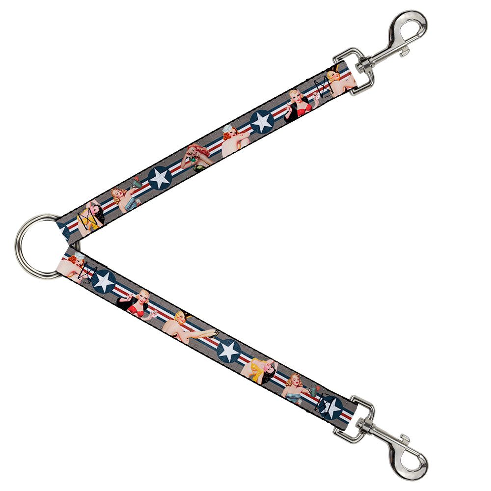 Dog Leash Splitter - Pin Up Girl Poses CLOSE-UP Star & Stripes Gray/Bl ...