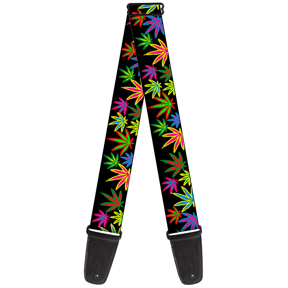 Guitar Strap - Multi Marijuana Leaves Black/Multi Color — Buckle-Down