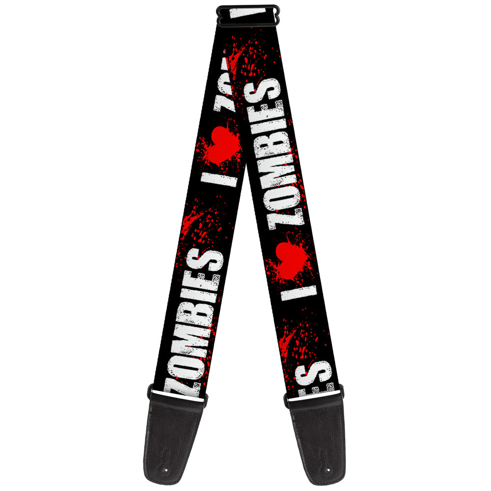 Guitar Strap - I "HEART" ZOMBIES Black White Red Splatter — Buckle-Down