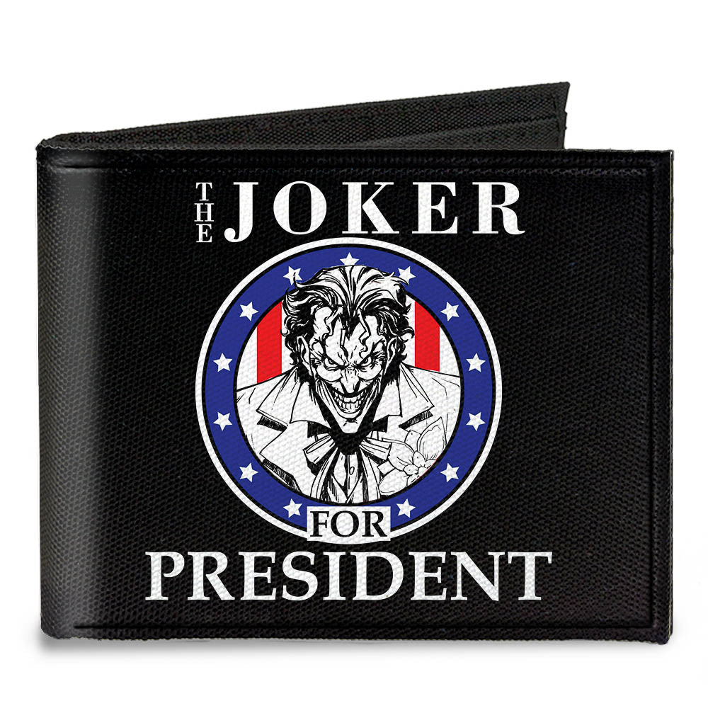 Canvas Bi-Fold Wallet - THE JOKER FOR PRESIDENT Seal Black White Blue ...